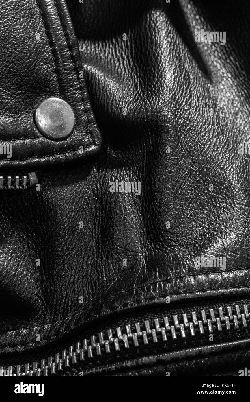 black motorcycle leather jacket close up Stock Photo - Alamy