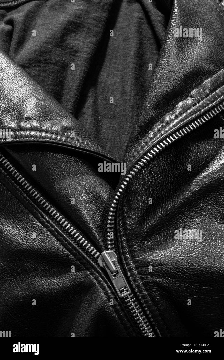 black motorcycle leather jacket close up Stock Photo - Alamy