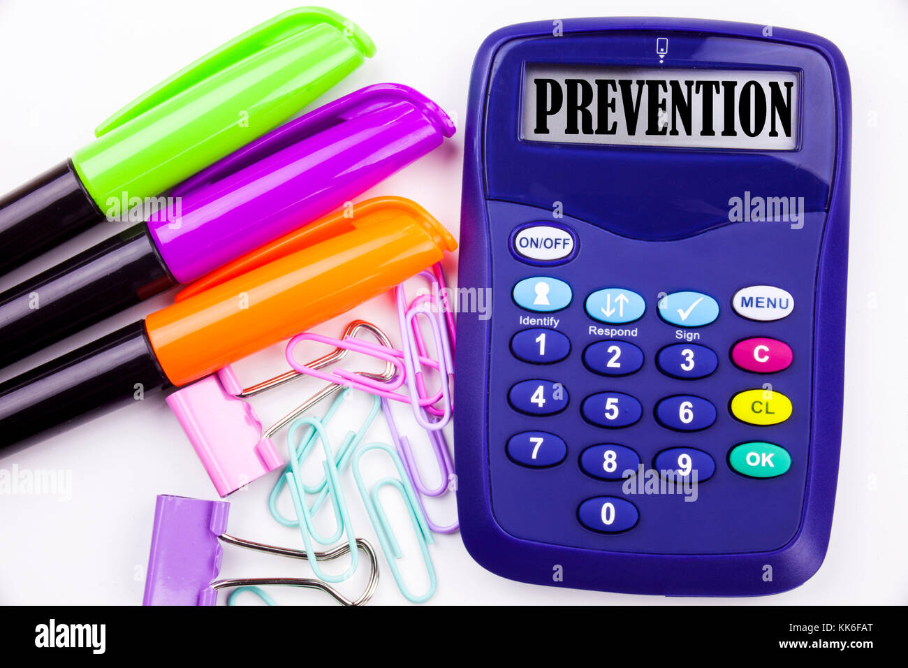 Writing word Prevention text in the office with surroundings such as ...