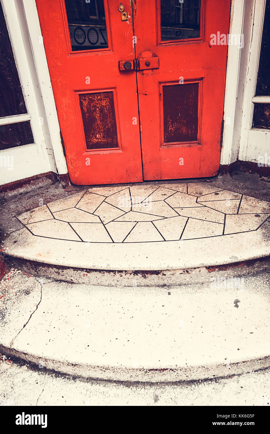 Old red door and steps Stock Photo - Alamy