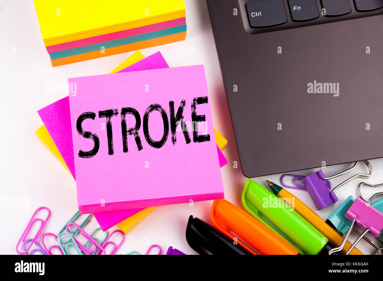 Writing text showing Stroke made in the office with surroundings such ...