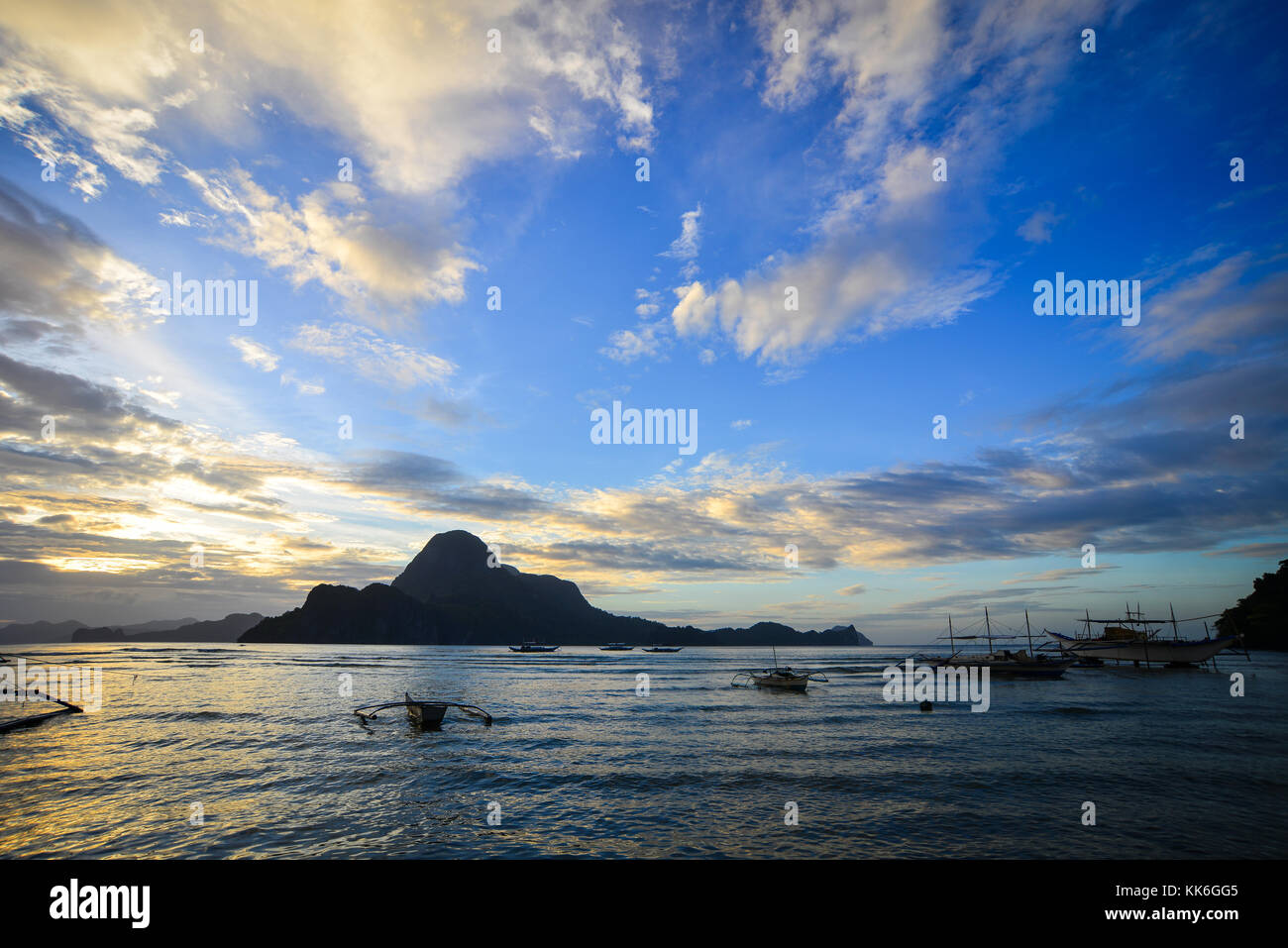 Sunset scenery of Coron Island, Philippines. Coron is the third-largest ...