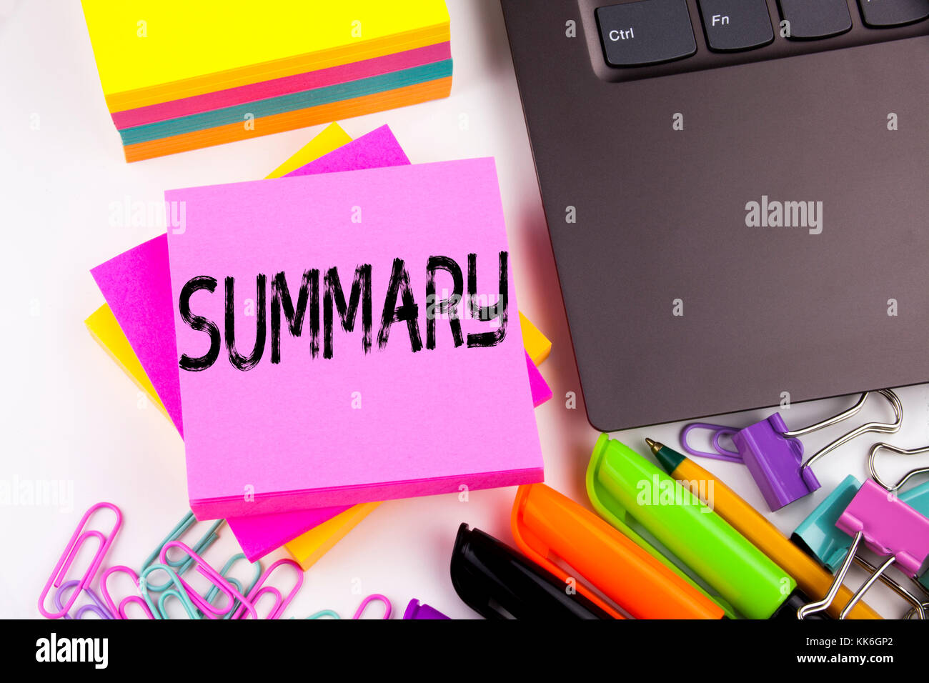 Writing text showing Summary made in the office with surroundings such ...