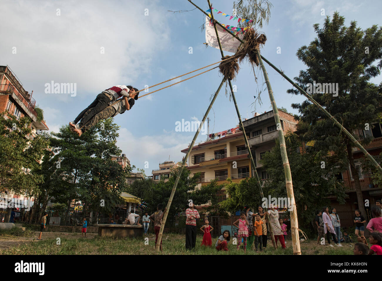 Bamboo Ping Swing for Dasain holiday celebrations, Kathmandu, Nepal ...