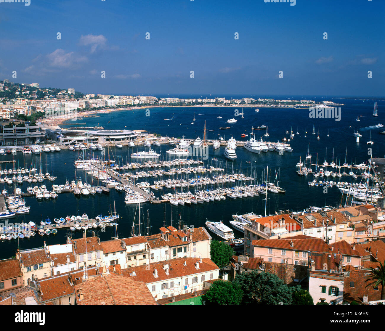 Elevated view of Cannes Marina and waterfront, Cote d'Azure, French ...