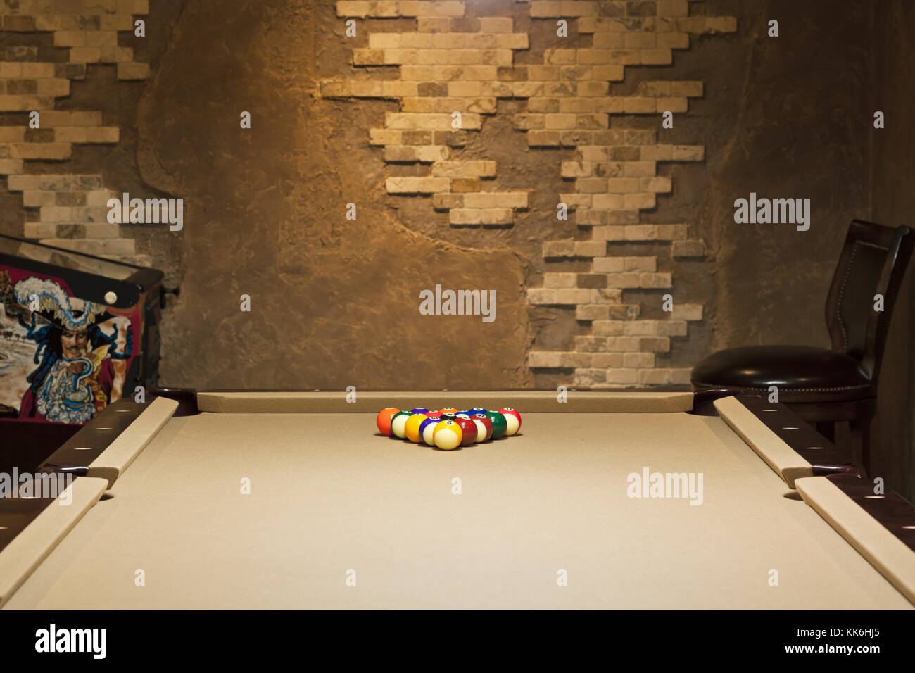 view of pool balls arranged on pool table Stock Photo - Alamy