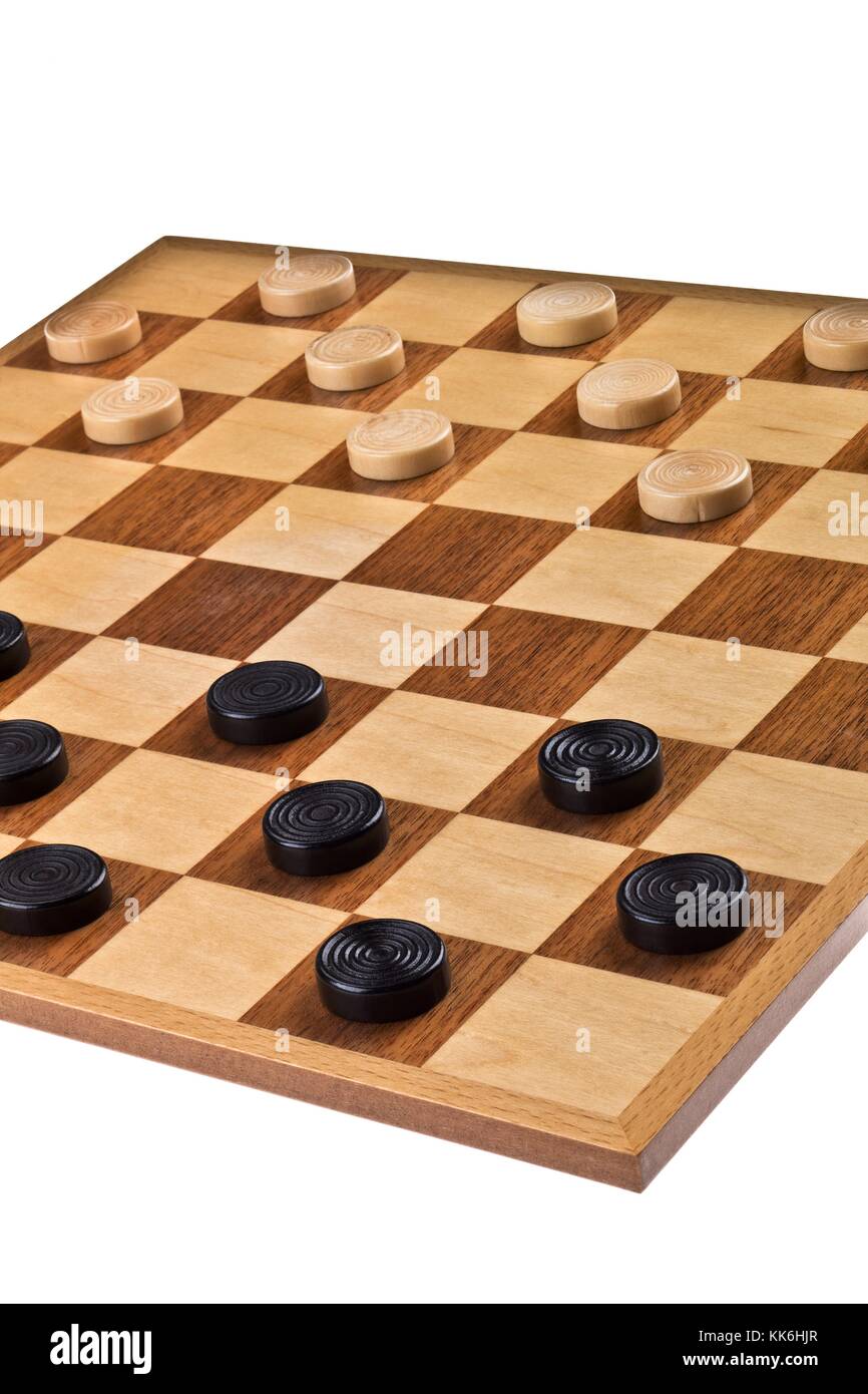 wooden checker board on a white background Stock Photo - Alamy