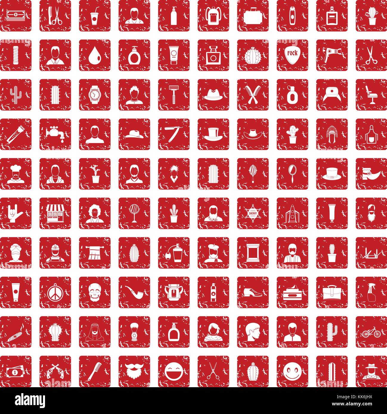 100 barber icons set grunge red Stock Vector Image & Art - Alamy