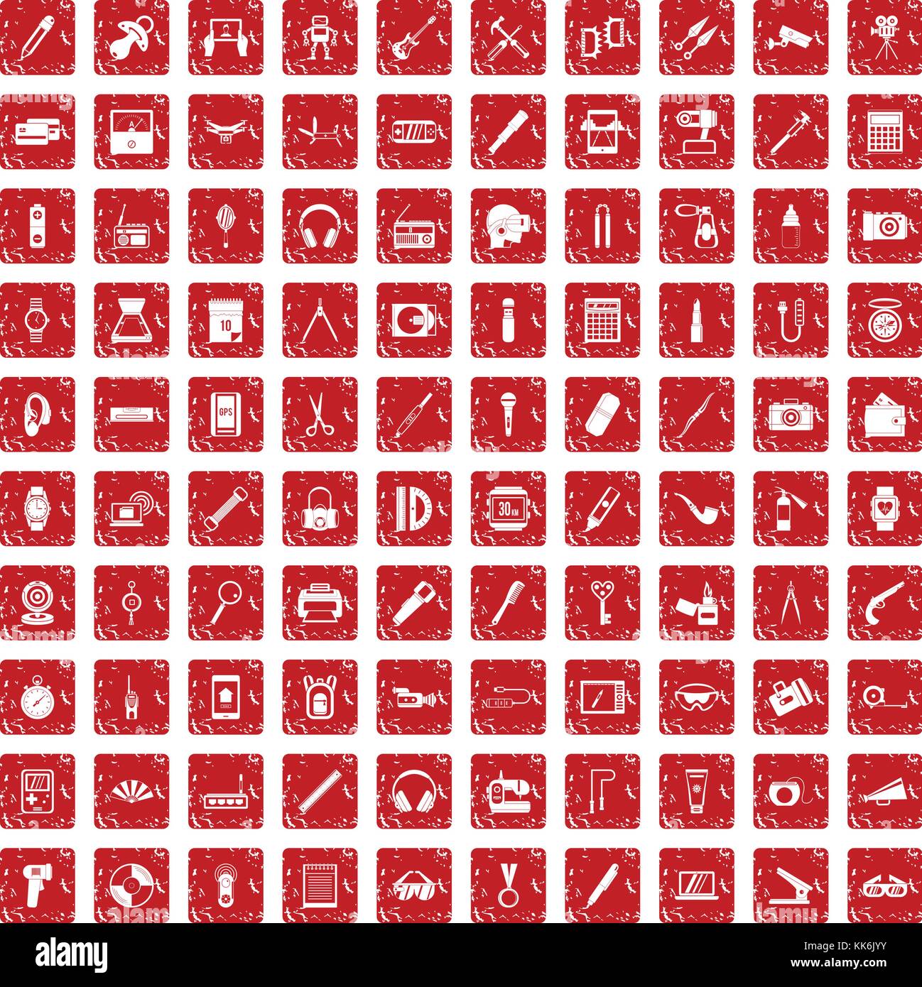 100 portable icons set grunge red Stock Vector Image & Art - Alamy