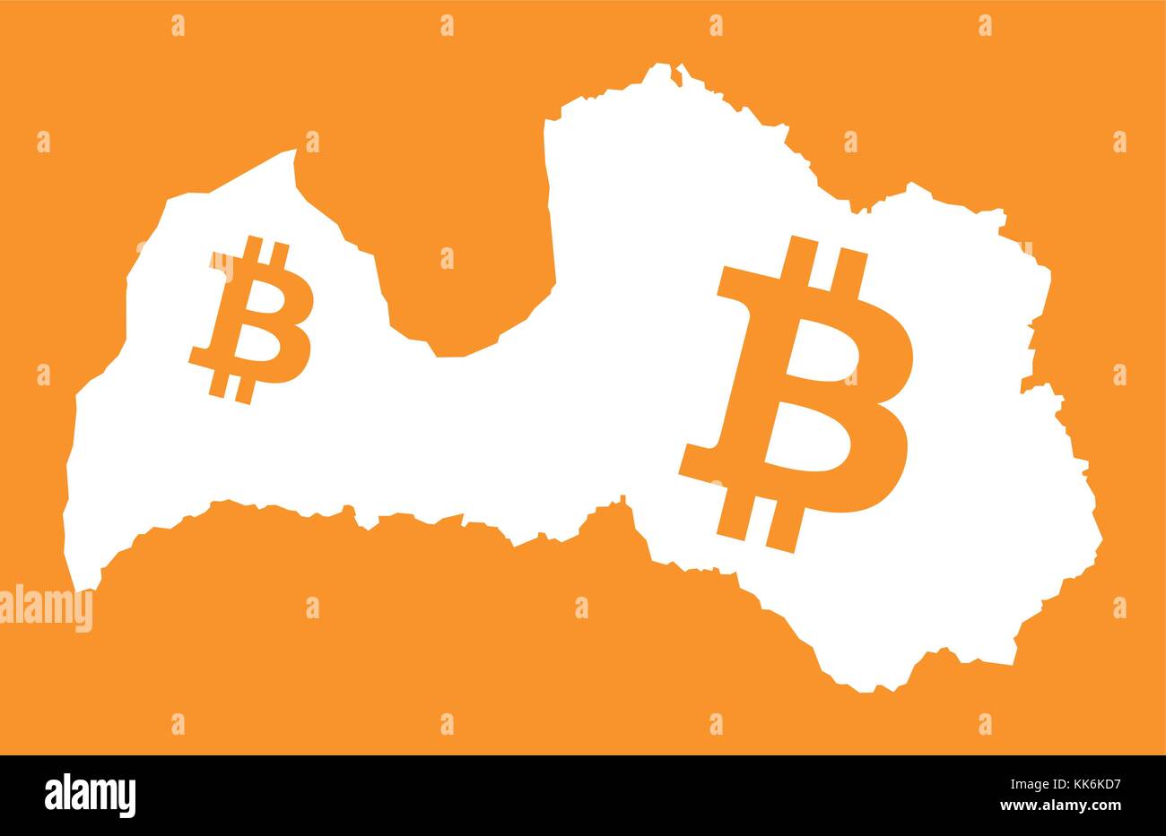 Latvia map with bitcoin crypto currency symbol illustration Stock ...