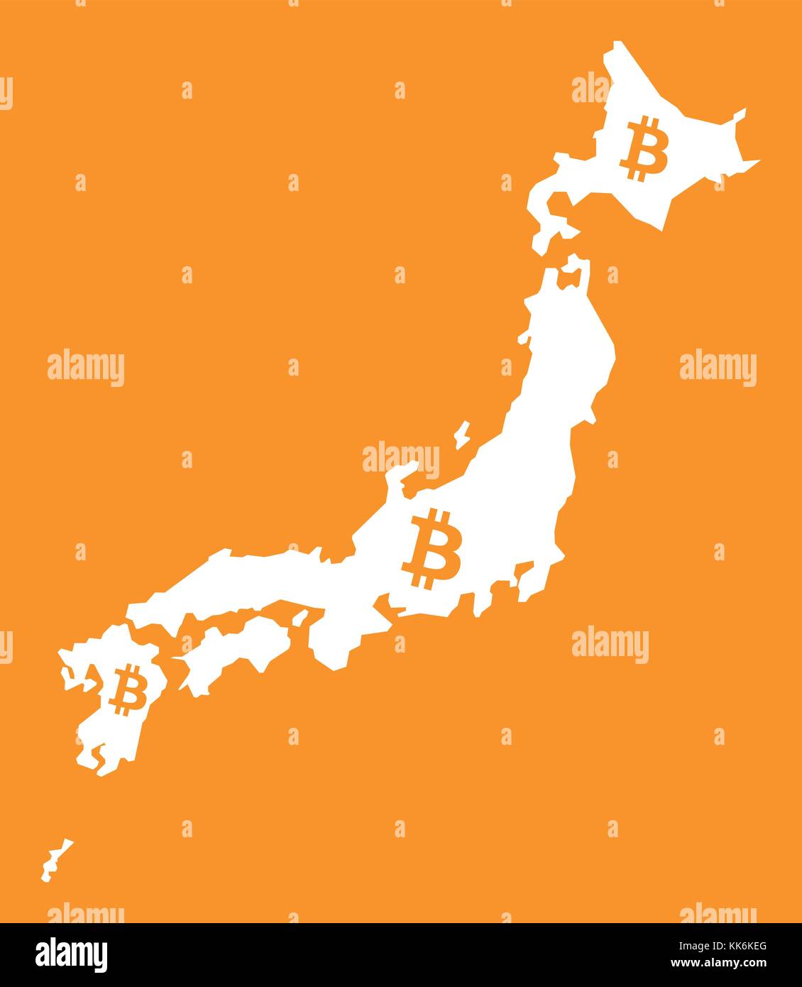 Japan map with bitcoin crypto currency symbol illustration Stock Vector ...