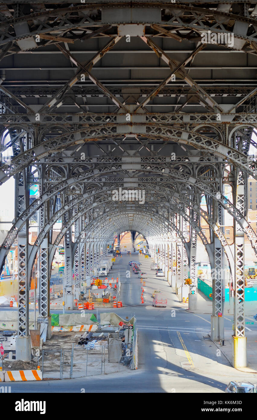 Underside of elevated train tracks in the Upper West Side of Manhattan ...