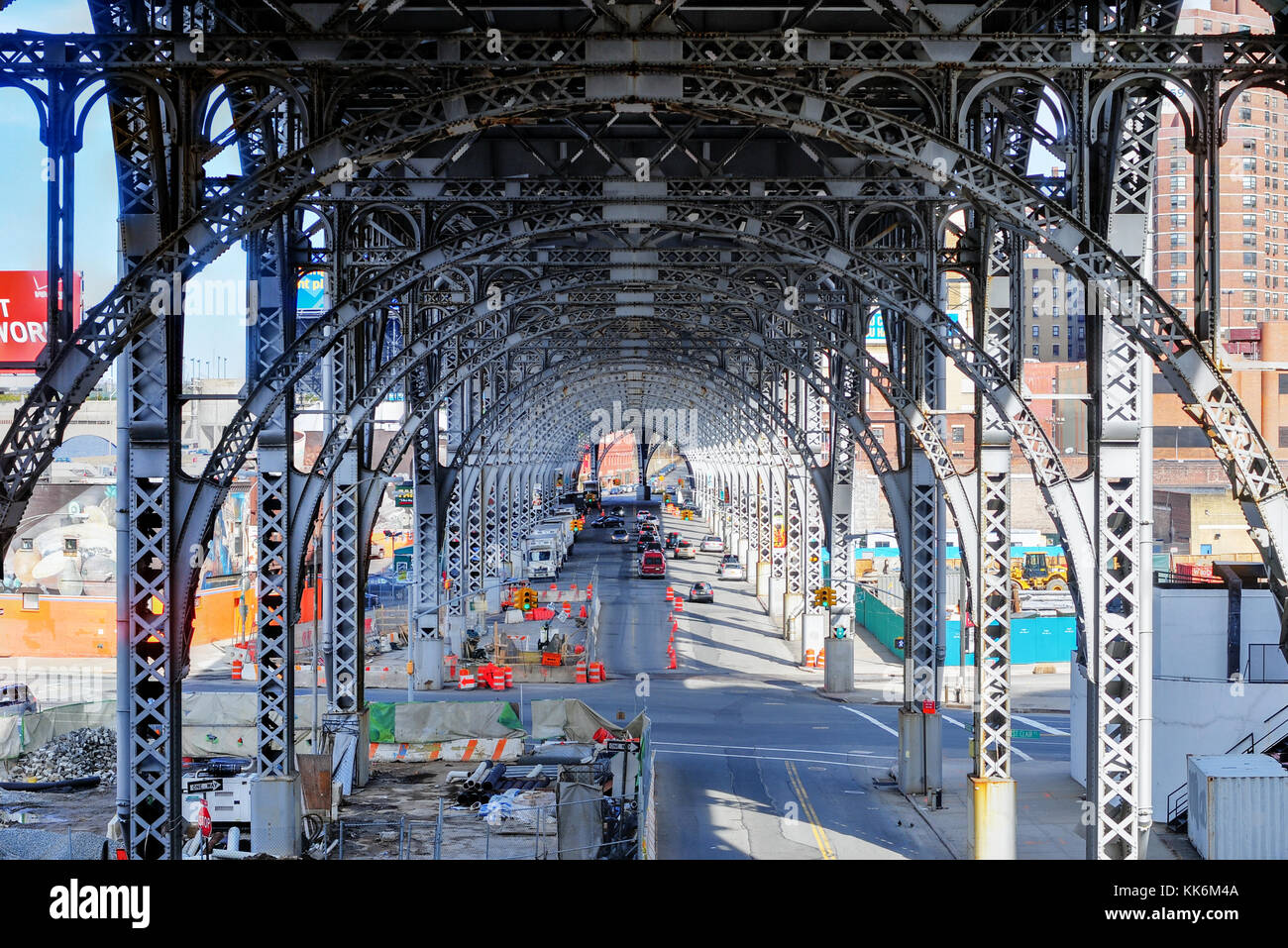 Underside of elevated train tracks in the Upper West Side of Manhattan ...