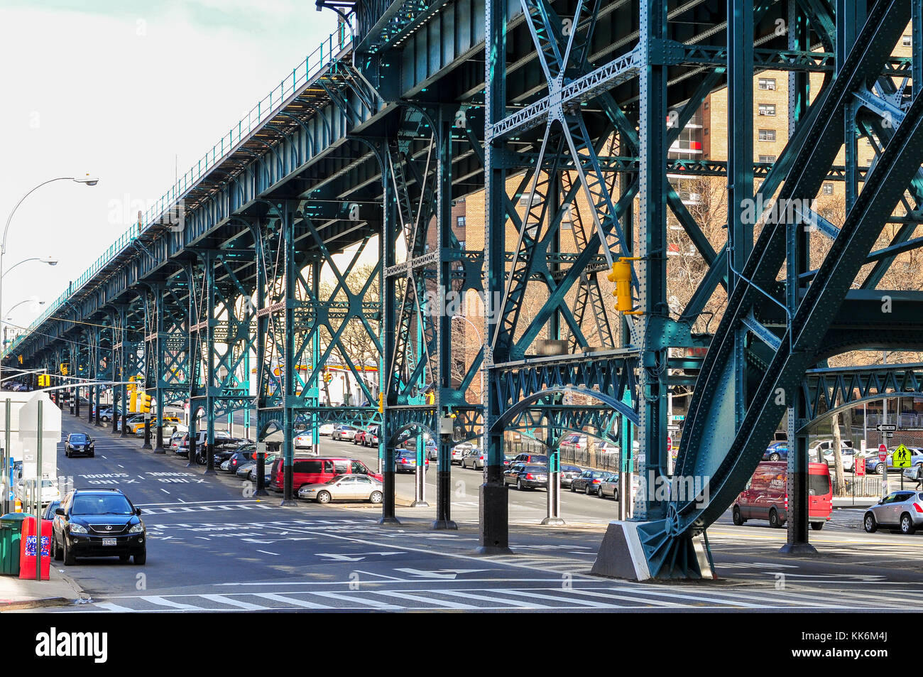 Underside of elevated train tracks in the Upper West Side of Manhattan ...
