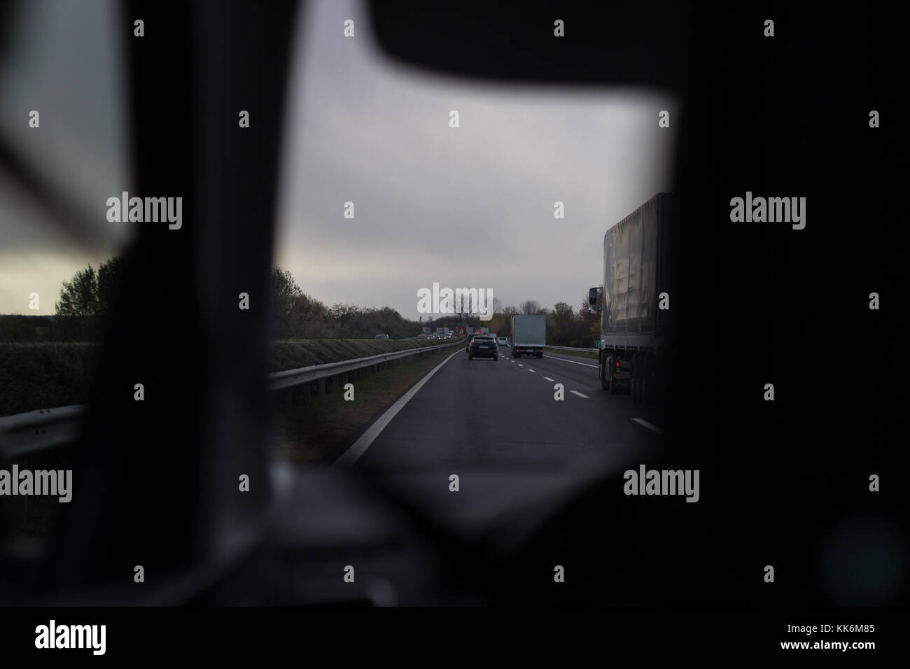 car driving highway and camera behind the driver autumn scenery Stock ...