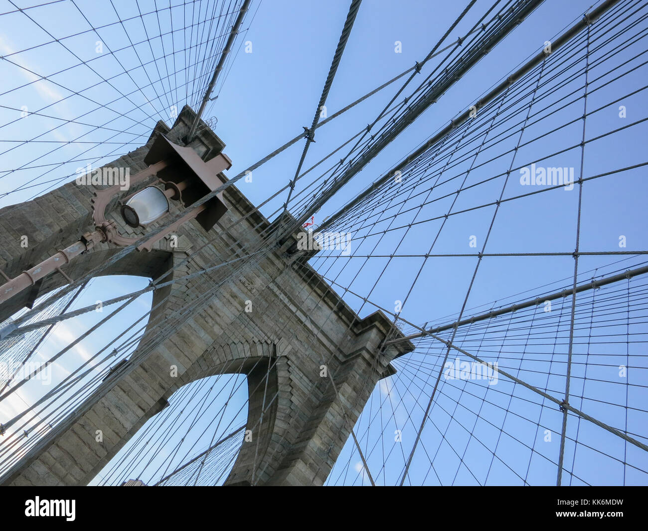 View of the gothic arches of the Brooklyn Bridge Stock Photo - Alamy