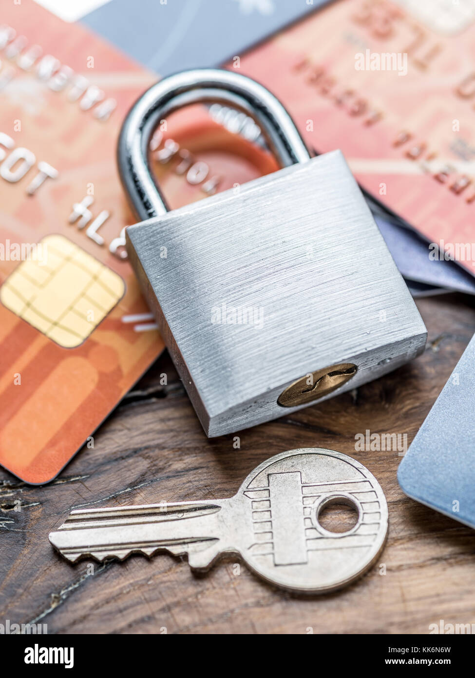 Credit cards and simle mechanical lock. Security concept Stock Photo ...