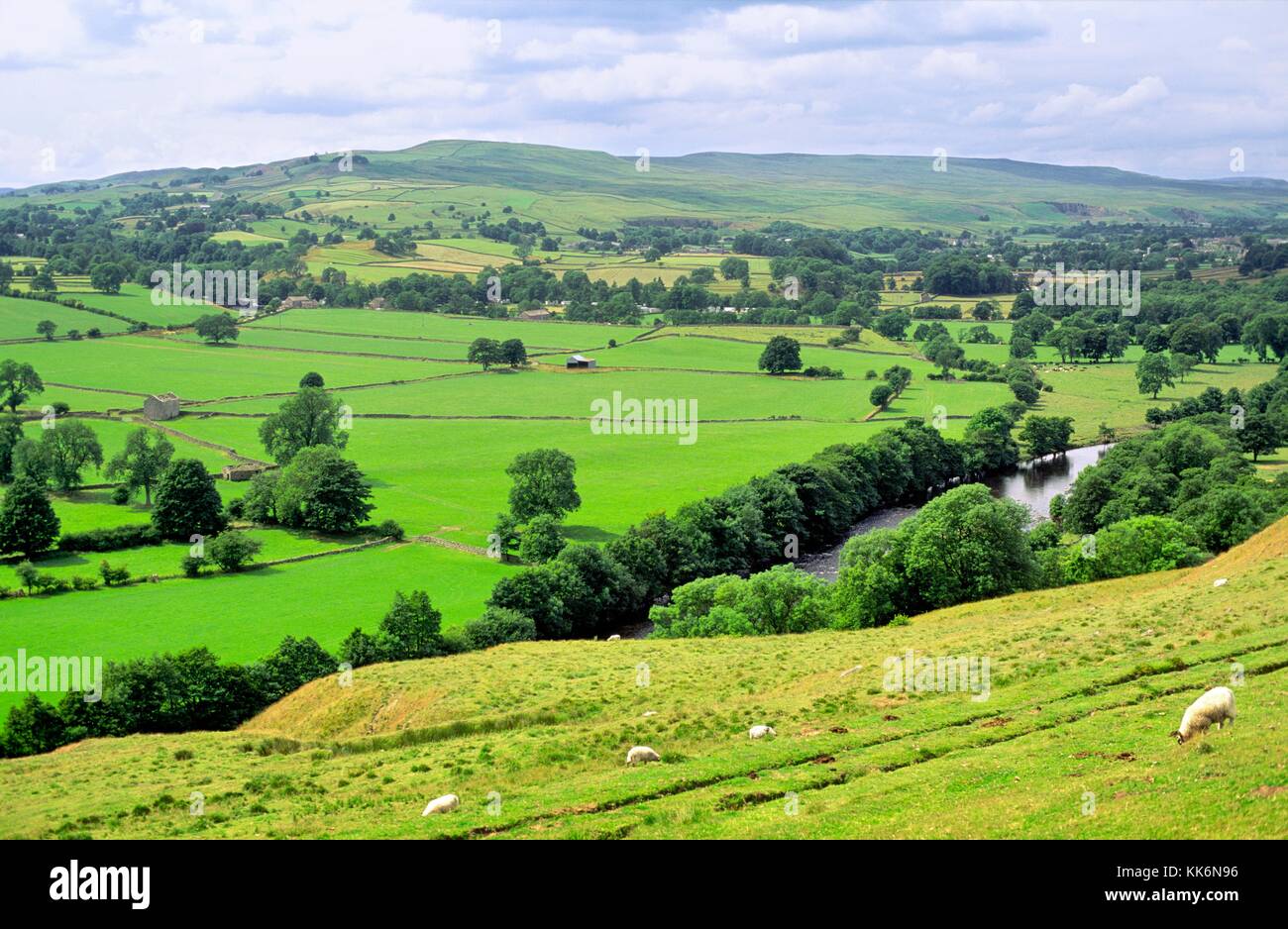 Typical Pennine farming landscape looking SW over valley of the River ...