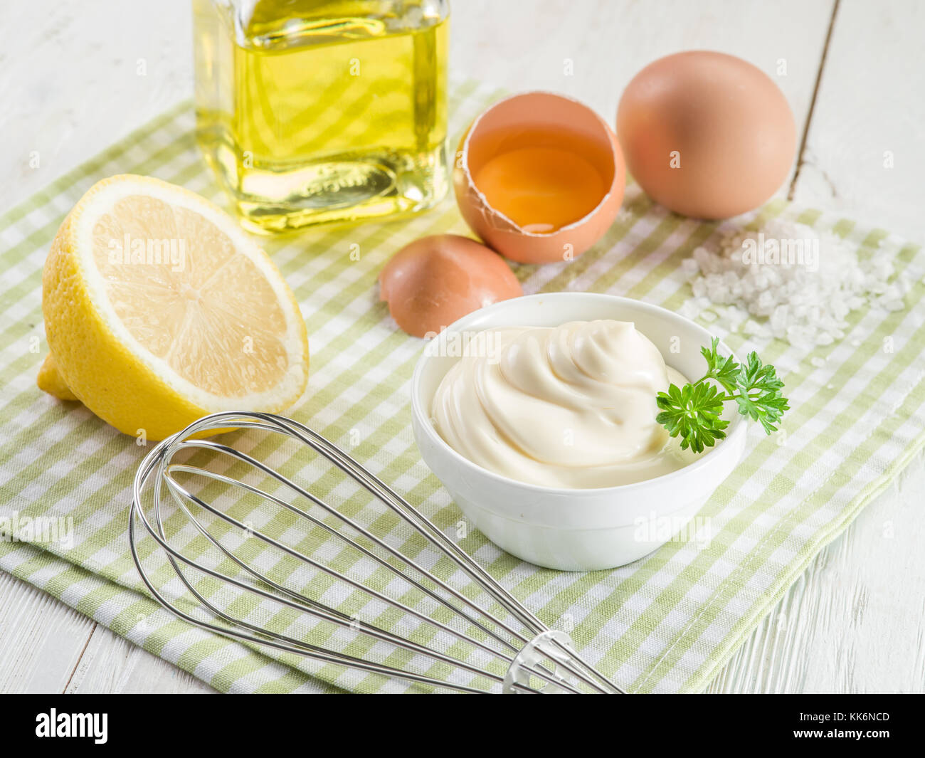 Natural mayonnaise ingredients and the sauce itself Stock Photo - Alamy
