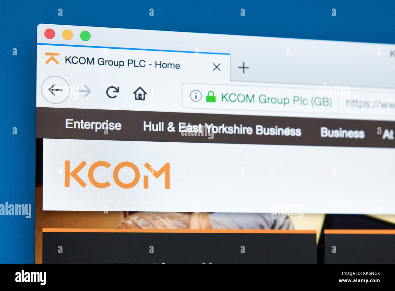 LONDON, UK - NOVEMBER 22ND 2017: The homepage of the official website for the KCOM Group plc ...