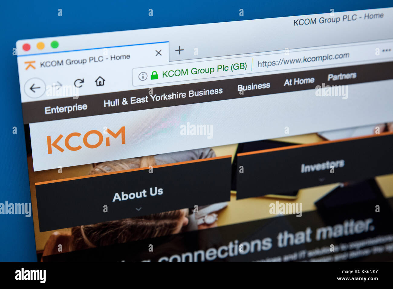 LONDON, UK - NOVEMBER 22ND 2017: The homepage of the official website for the KCOM Group plc ...