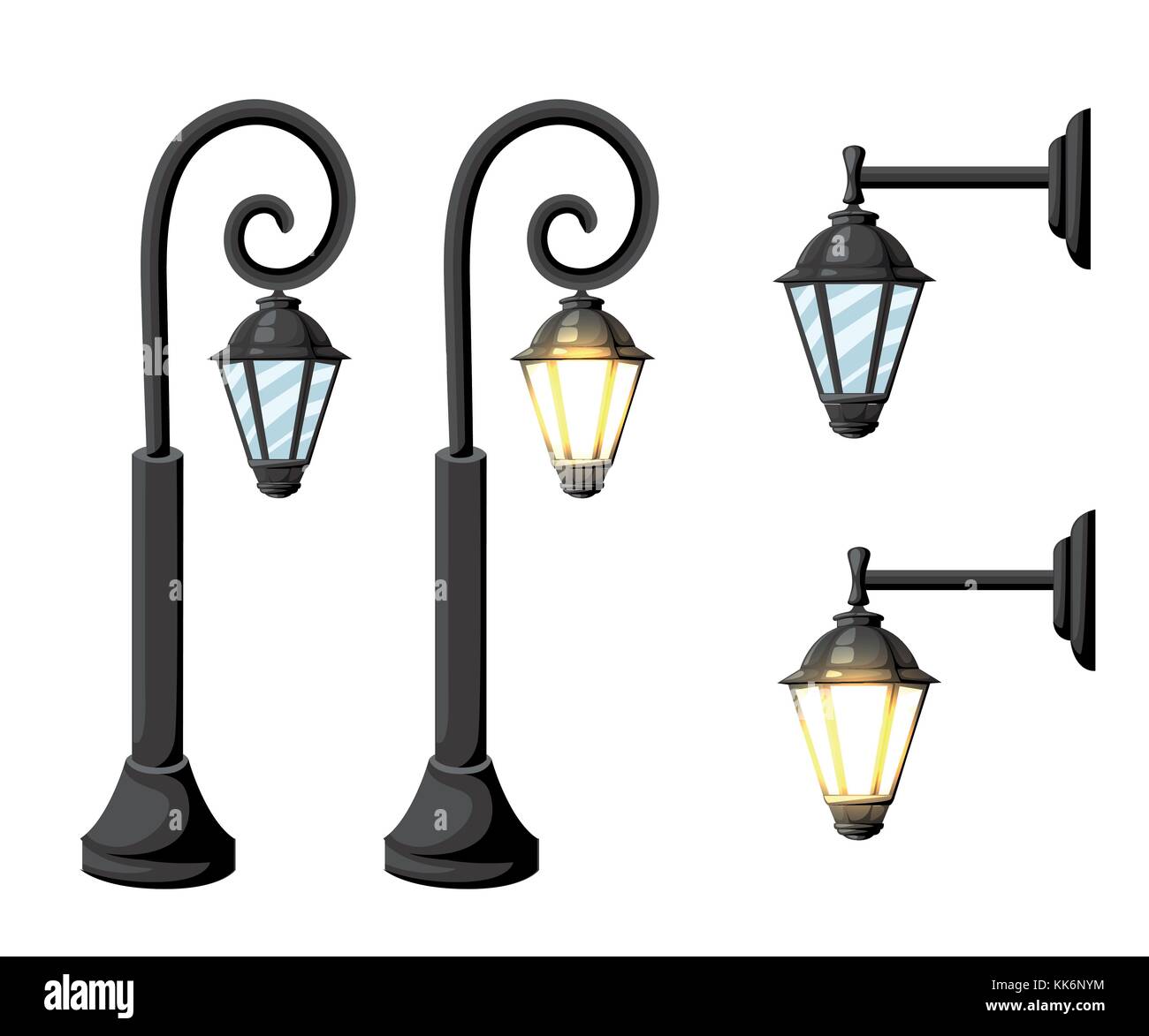 Vintage streetlights. Vector retro street lamp lights isolated on white ...