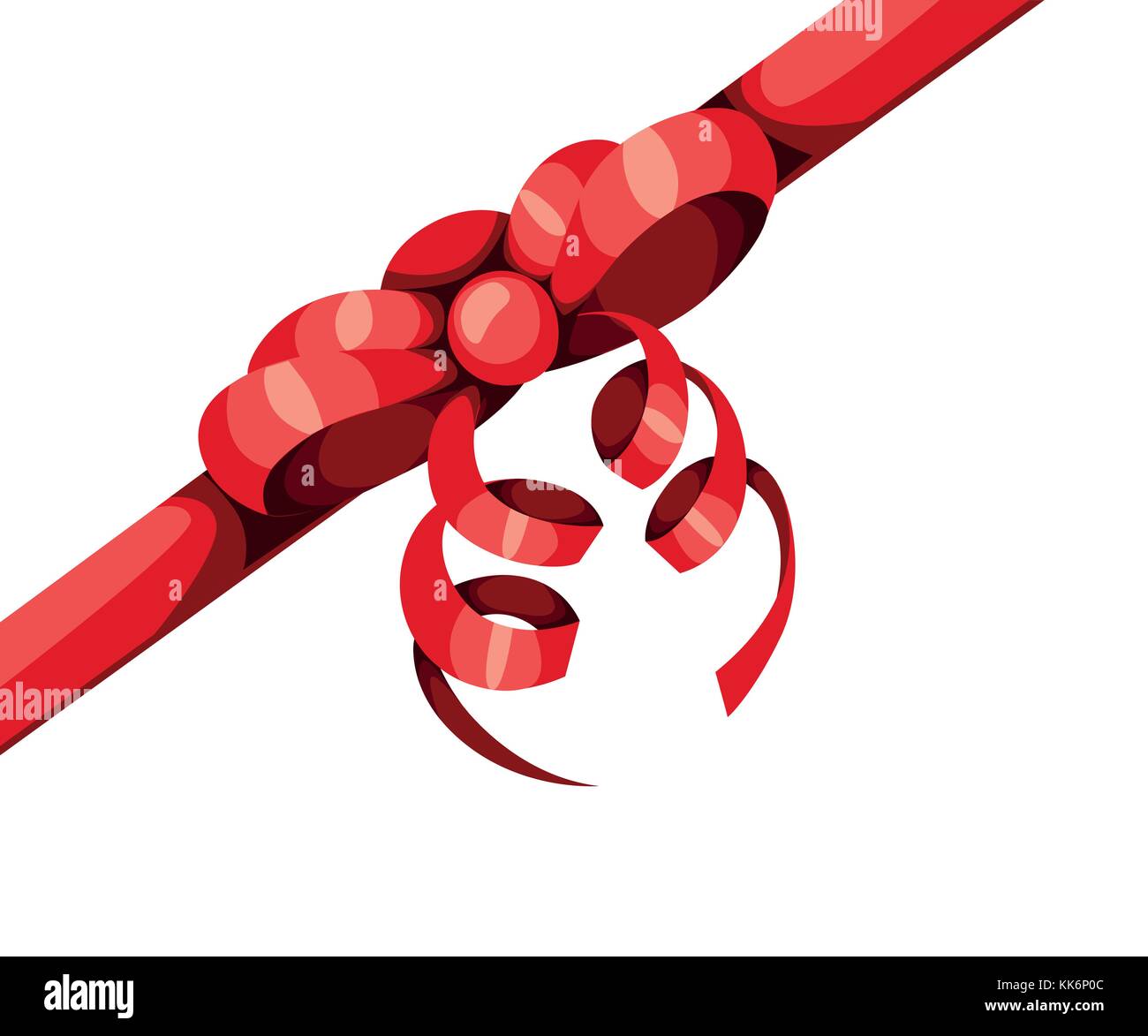Red gift bow and diagonal ribbon vector illustration isolated on white ...