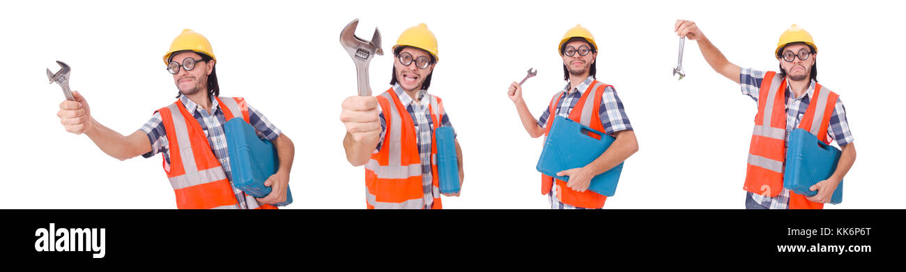 Foreman with tool kit isolated on white Stock Photo - Alamy