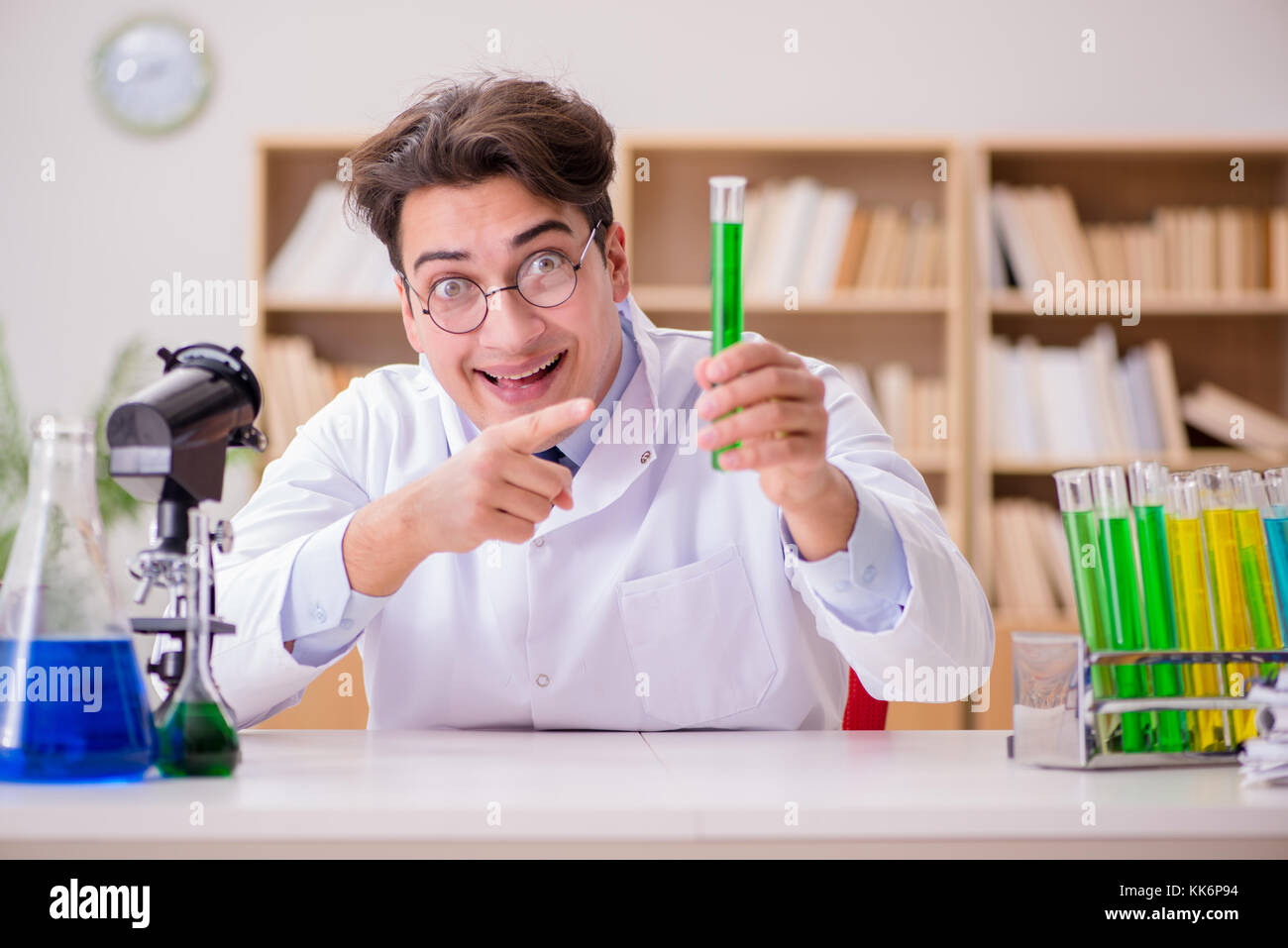 Mad crazy scientist doctor doing experiments in a laboratory Stock ...