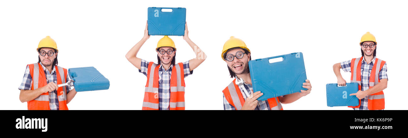 Foreman with tool kit isolated on white Stock Photo - Alamy