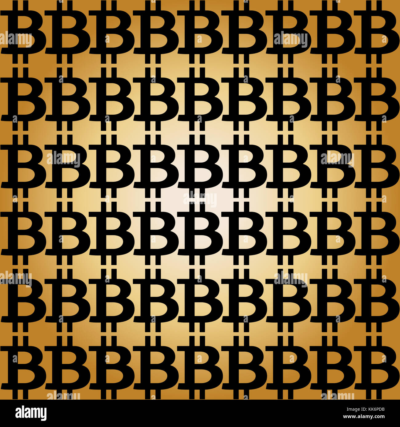 Seamless pattern with black bitcoin signs on golden radial gradient ...