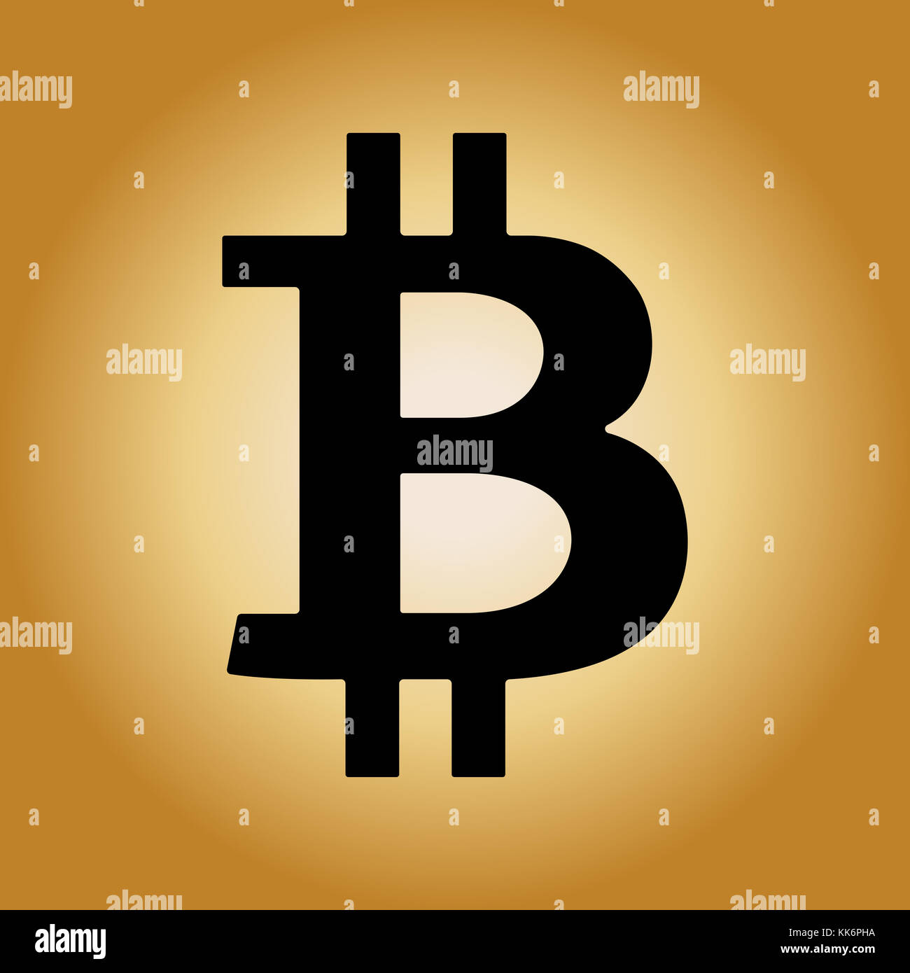 Black bitcoin sign icon on radial gradient golden background. Vector ...