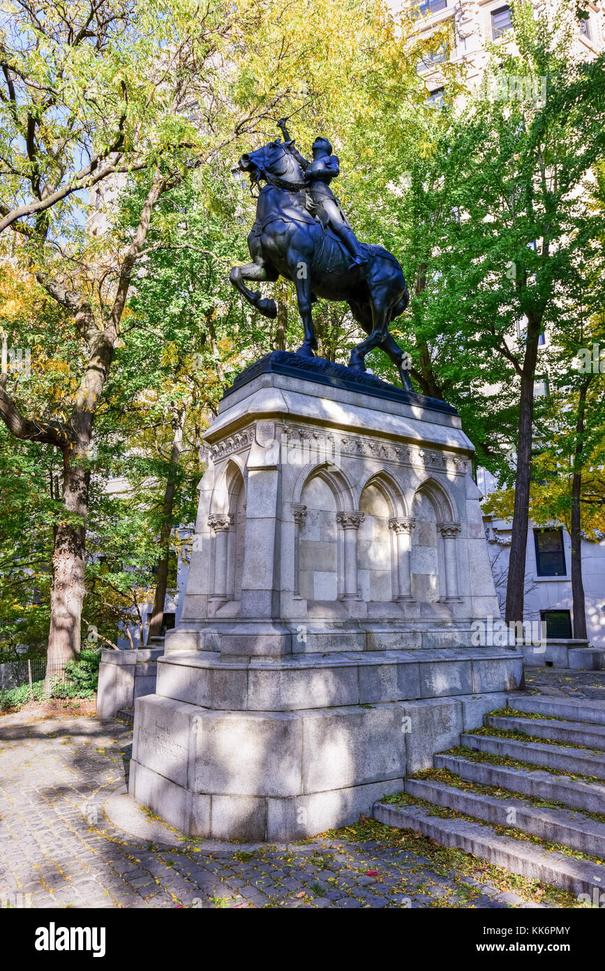 Joan of Arc Memorial in Riverside Park, Manhattan, New York. The bronze ...