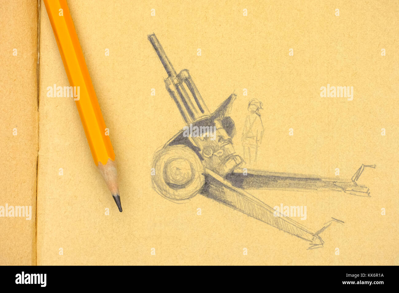 Howitzer. Pencil drawing with yellow pencil. Close-up Stock Photo - Alamy