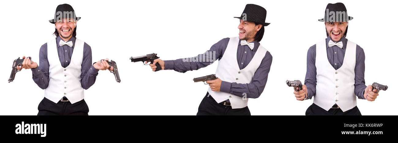 Man with gun isolated on the white Stock Photo - Alamy