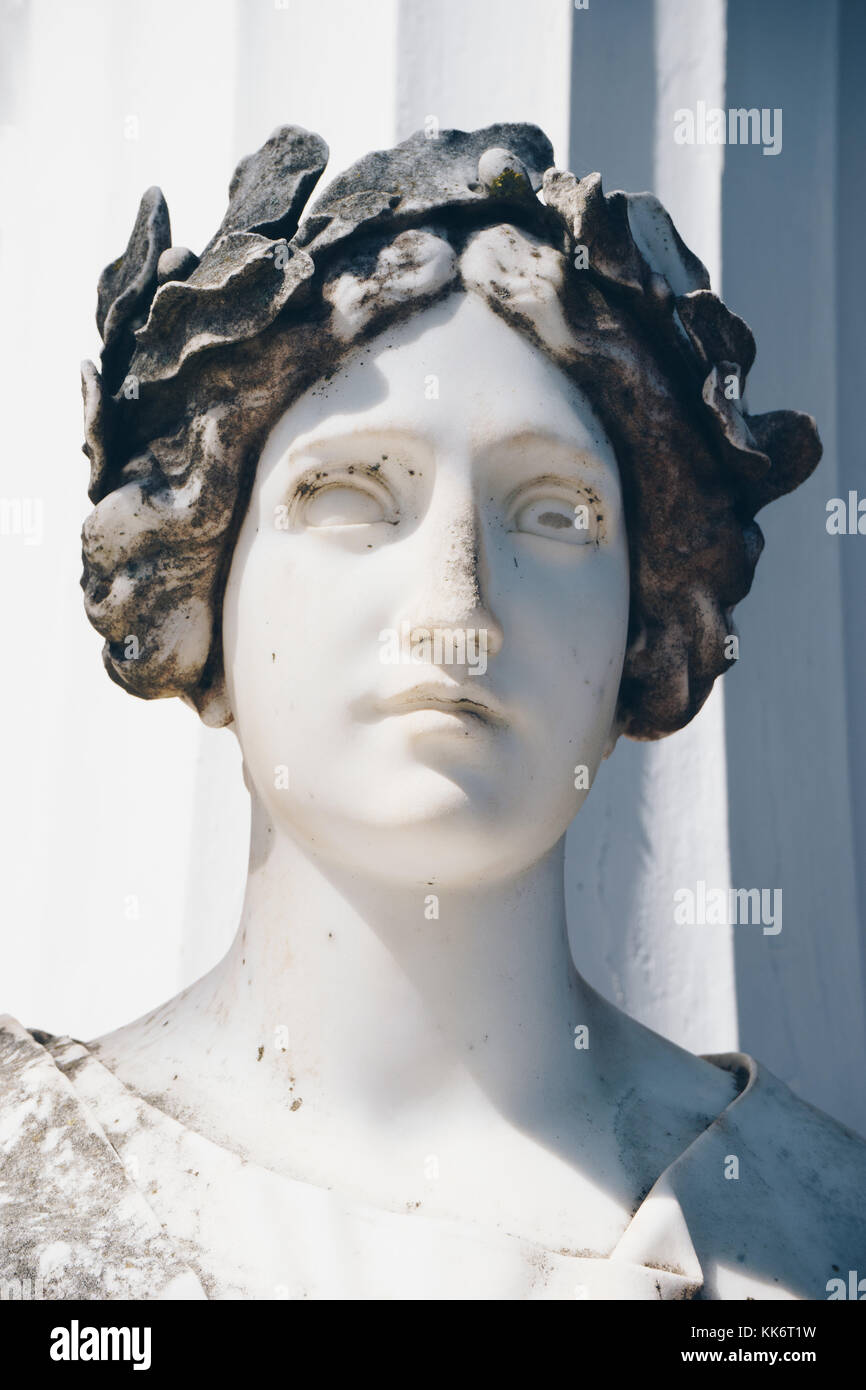 Statue of the Muse Thalia in Achillion palace in Corfu, Greece. Thalia ...