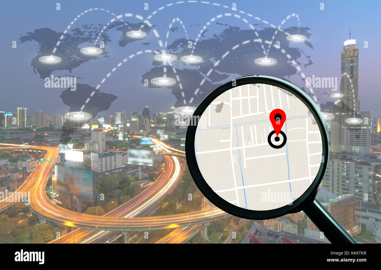 magnifying glass zomming the part of navigator map over the tablet ...