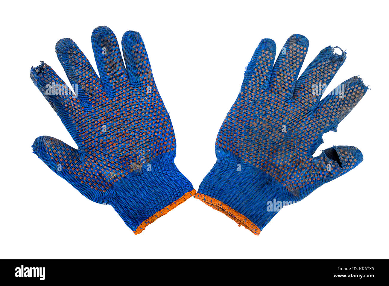 torn rubber glove blue on a white background Stock Photo - Alamy