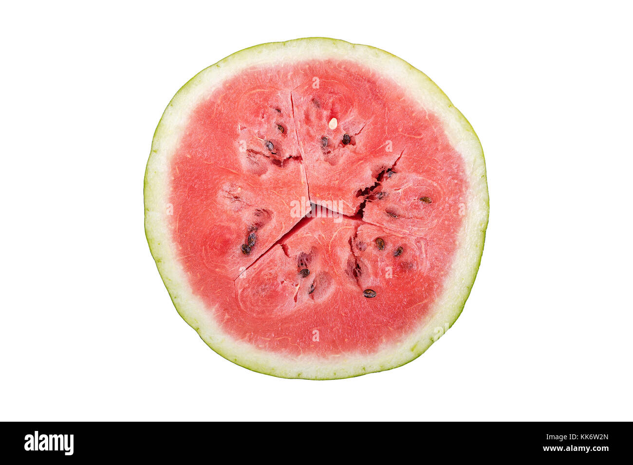 half of ripe watermelon on a white background, top view, isolated Stock ...