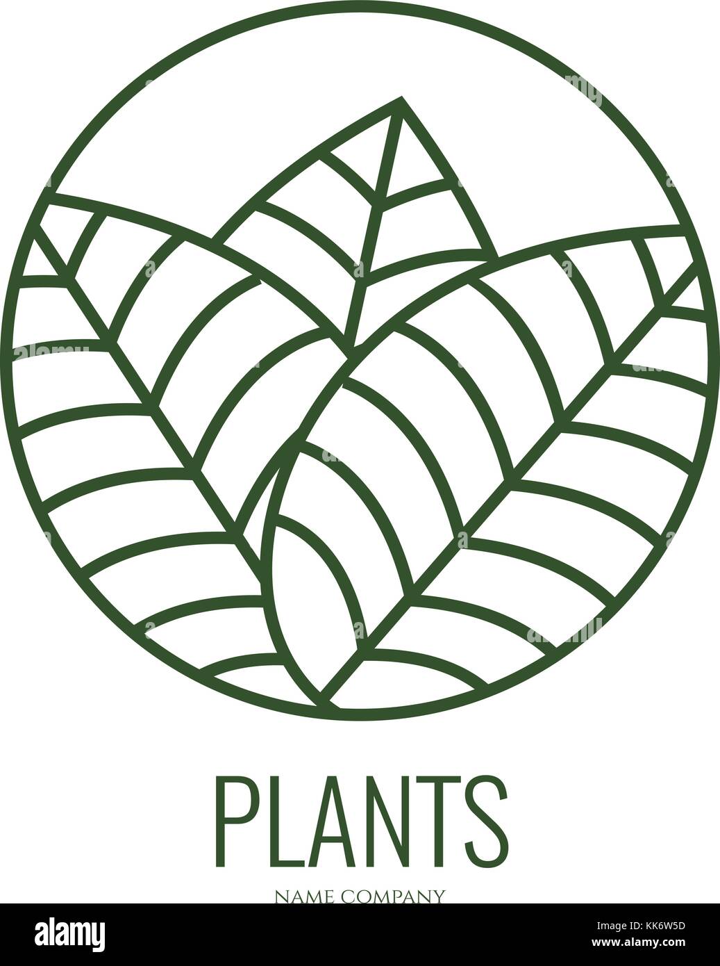 Linear icon of landscape with leaves and sun in circle Stock Vector ...