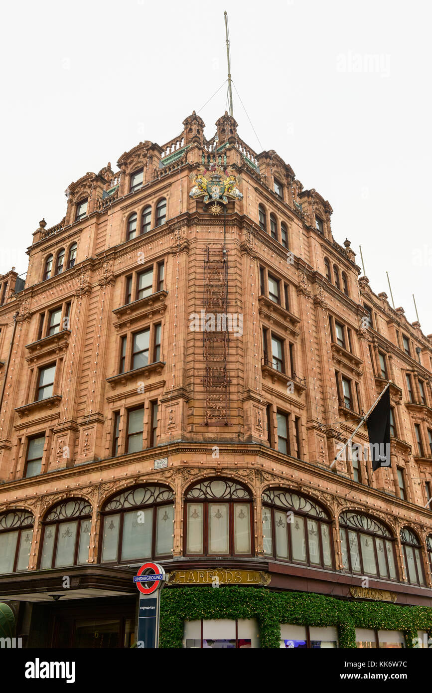 London, UK - November 24, 2016: View of famous department store Harrods ...