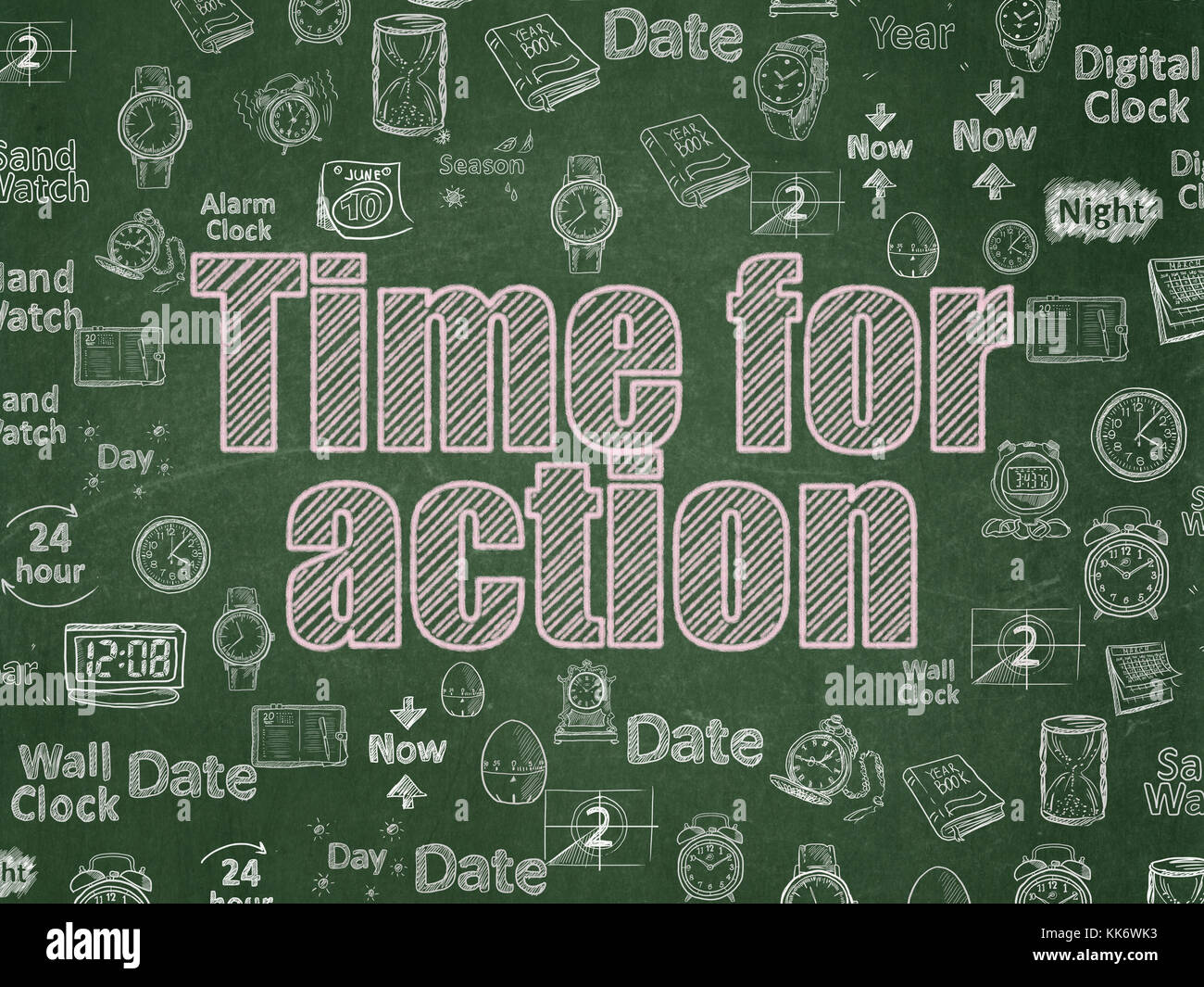 Time concept: Time for Action on School board background Stock Photo ...