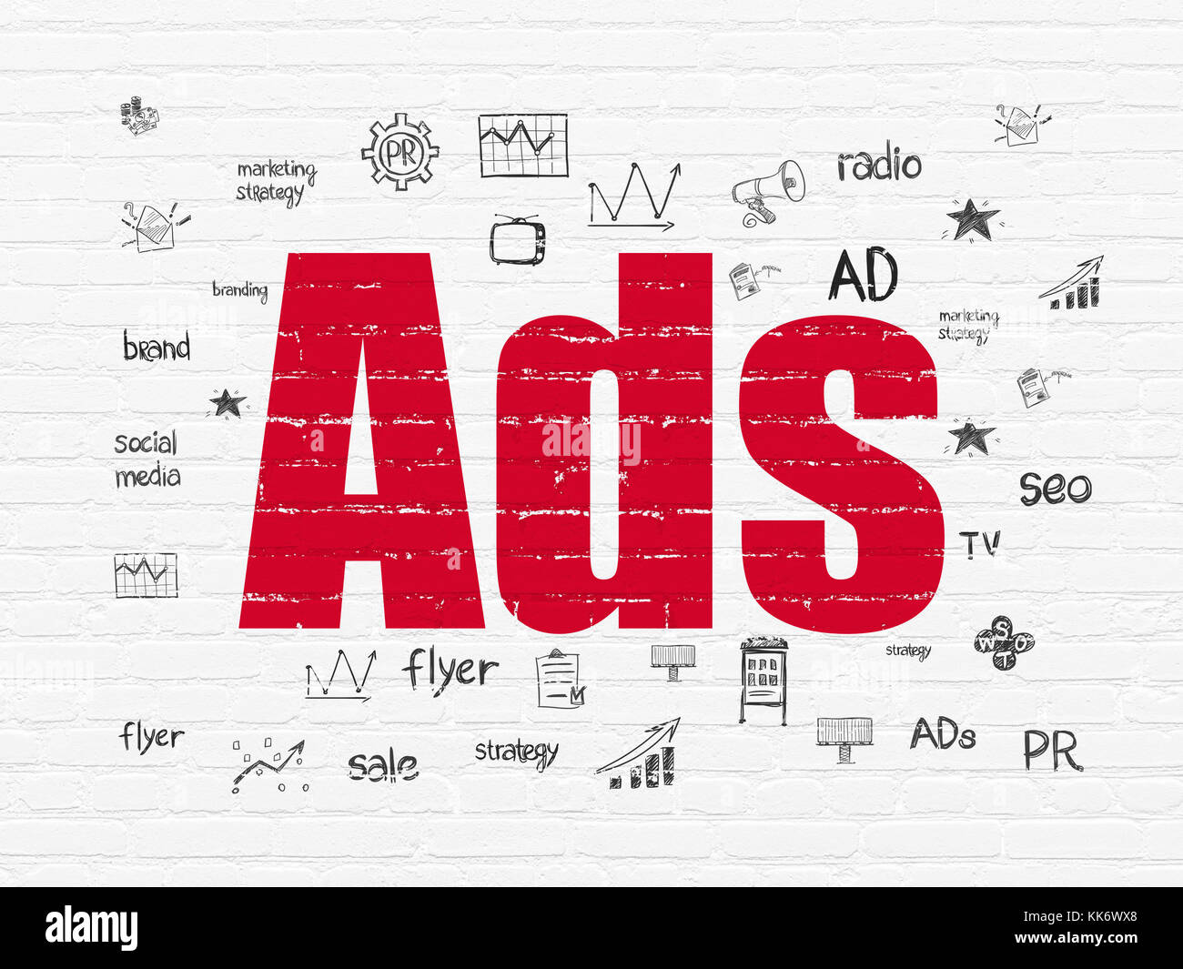 Marketing concept: Ads on wall background Stock Photo - Alamy