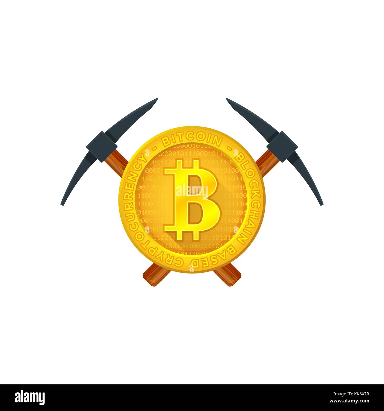 vector colorful flat design crossed mining picks with gold coin crypto ...