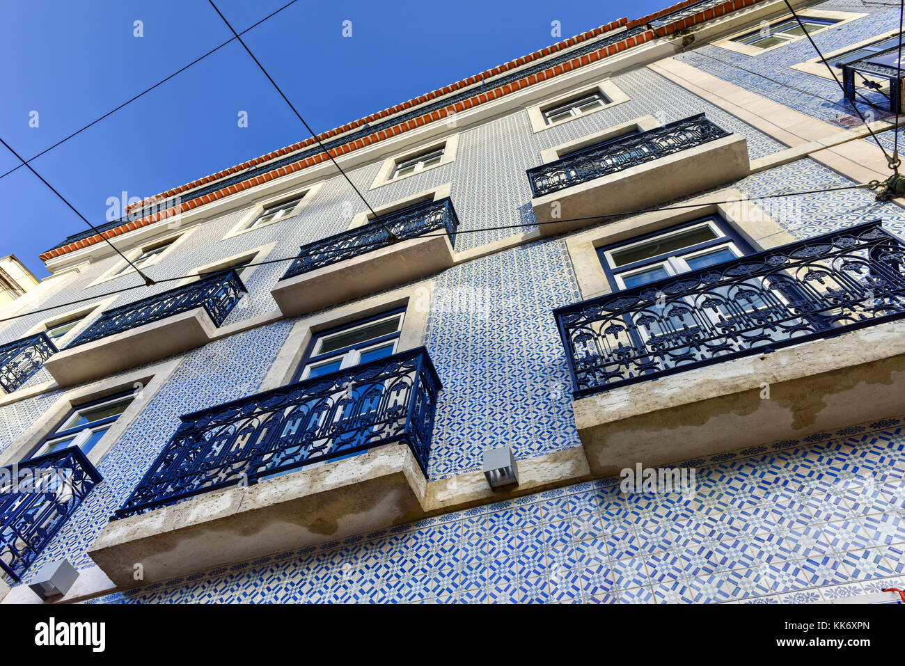 Lisbon windows with typical portuguese tiles on the wall Stock Photo ...