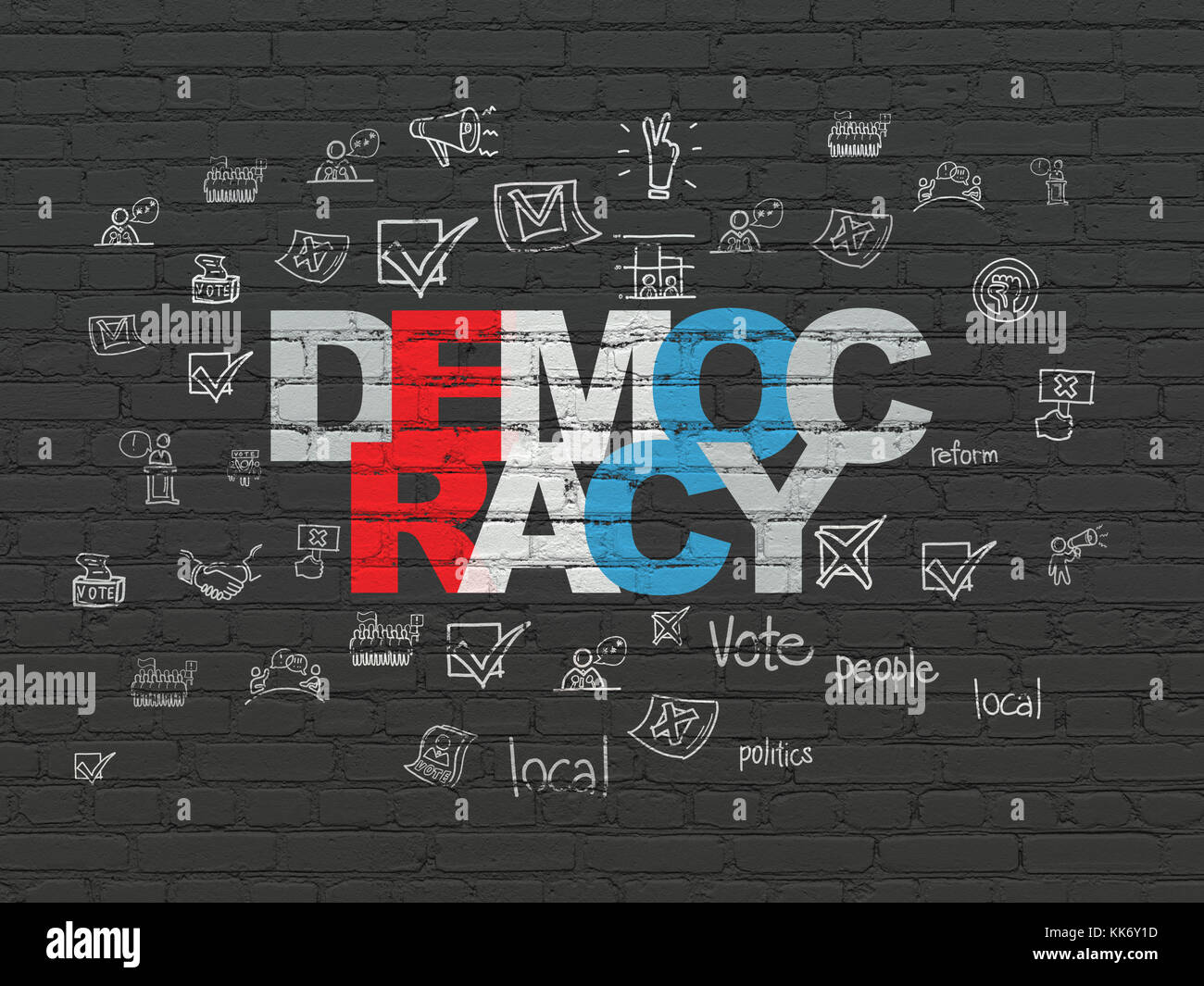 Politics concept: Democracy on wall background Stock Photo - Alamy