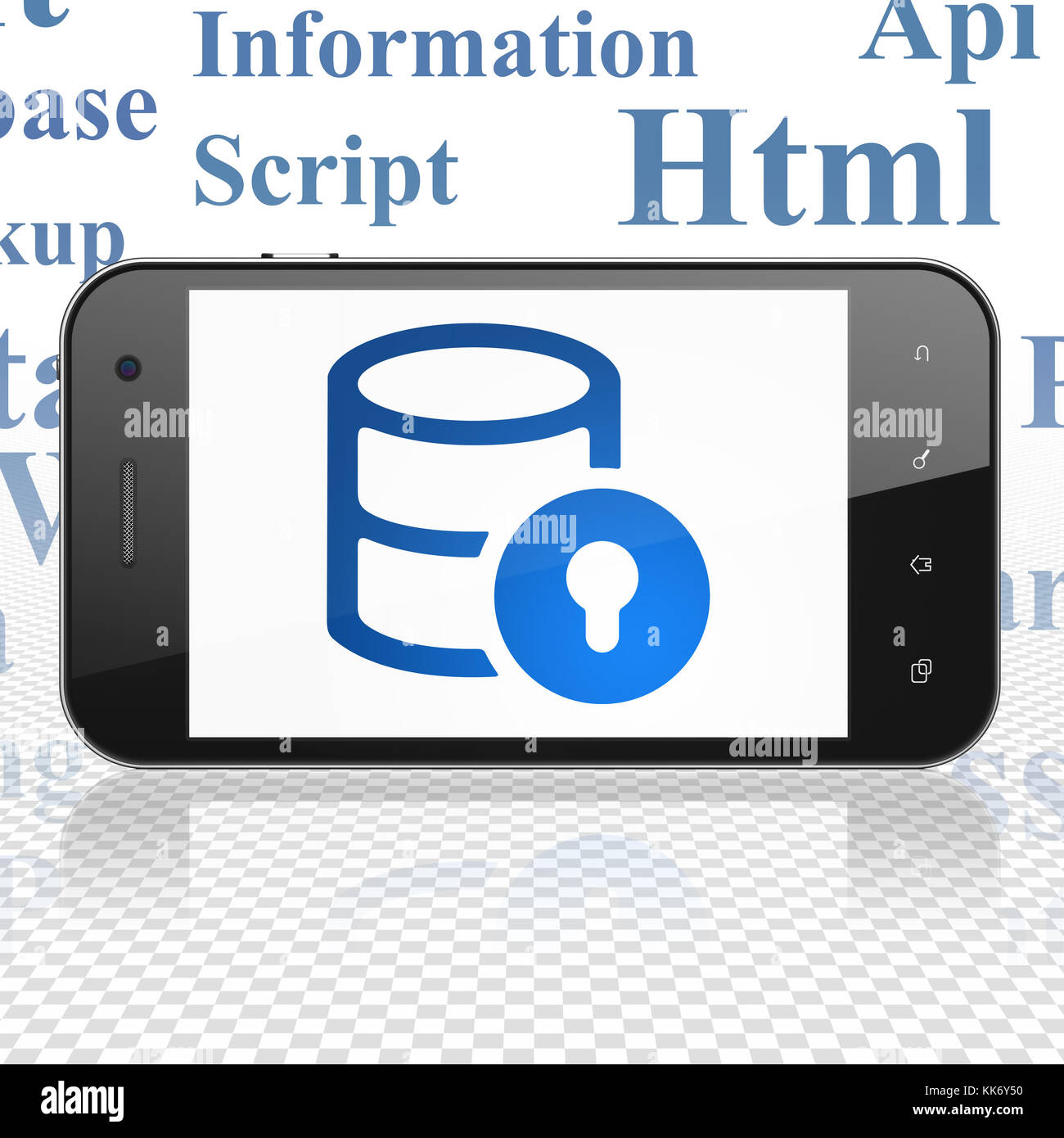Software concept: Smartphone with Database With Lock on display Stock ...