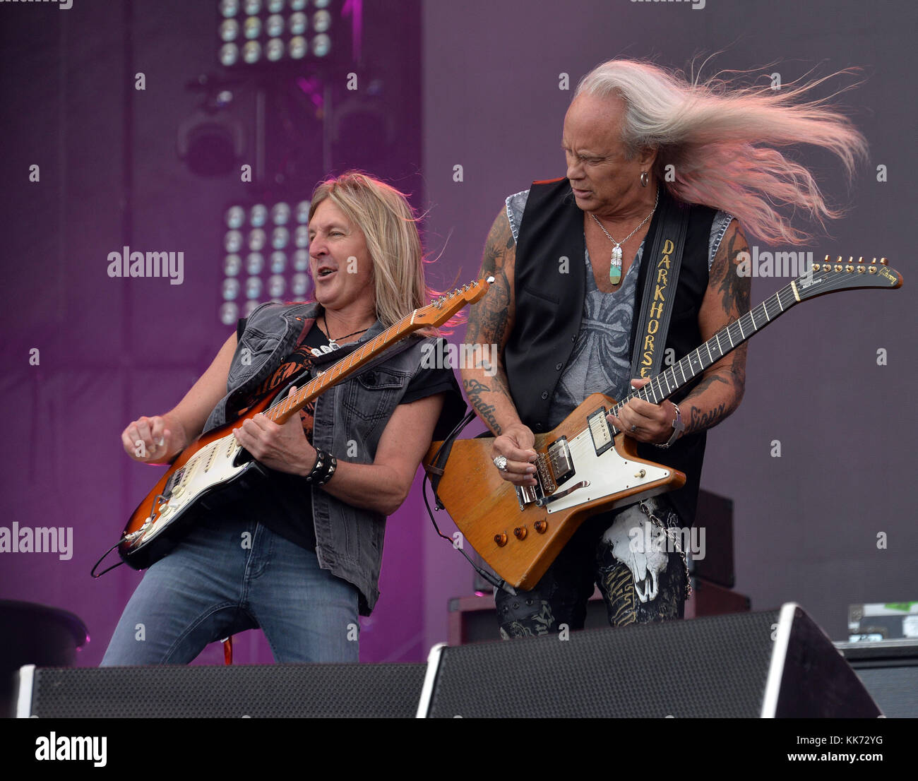 FORT LAUDERDALE, FL - APRIL 16: Mark Matejka, Rickey Medlocke of Lynyrd ...