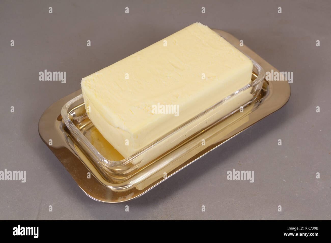 Pack of butter in a butter dish made of metal and glass Stock Photo - Alamy