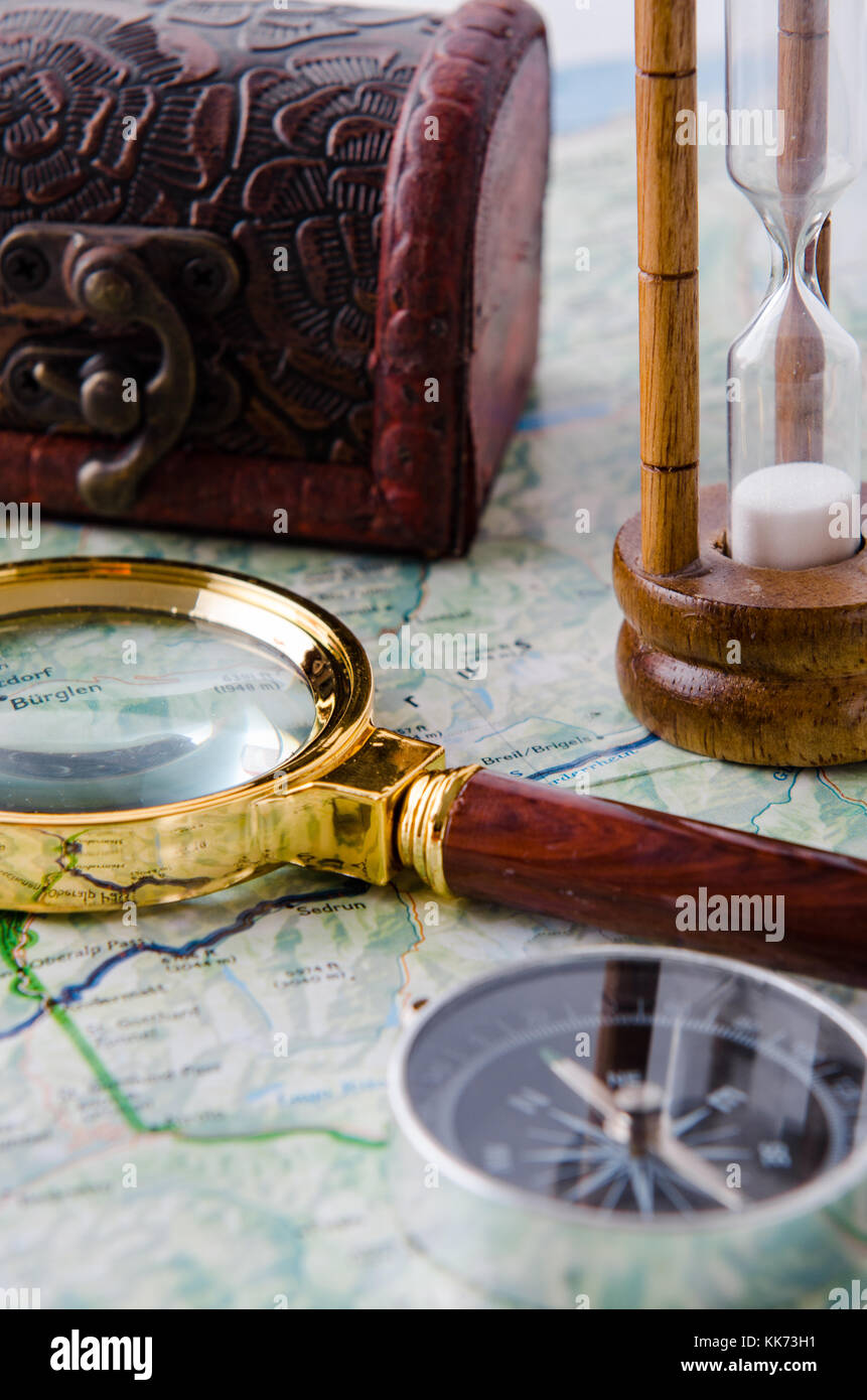 Travel concept with compass and map Stock Photo - Alamy